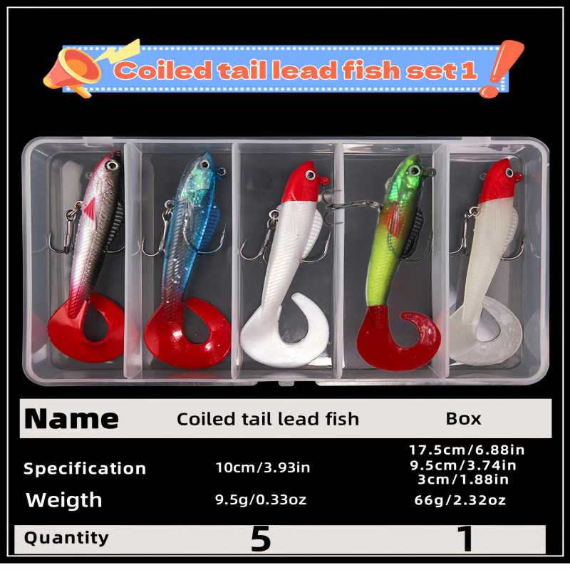 5pcs + BOX 66g/2.32oz Soft Swimbait Jig Heads , T-Tail Wobbler Lead Fishing Lure-Perfeito Para ...