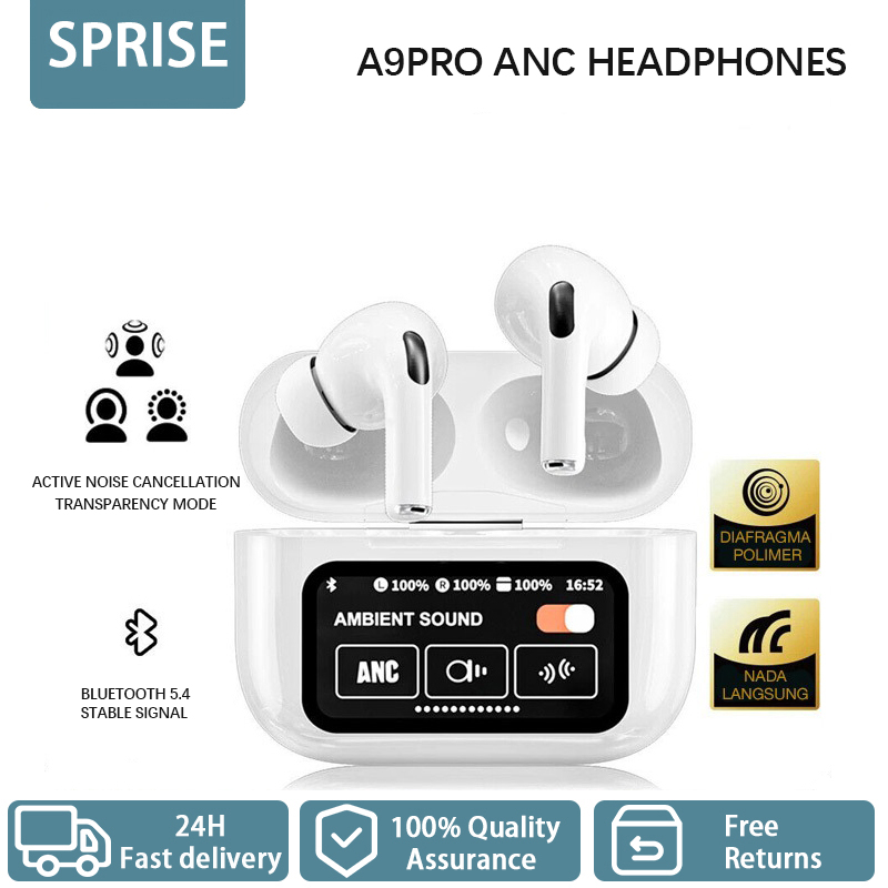 A9 Pro Bluetooth Headset Silicone Earplug Display Digital ENC ANC Dupla ...