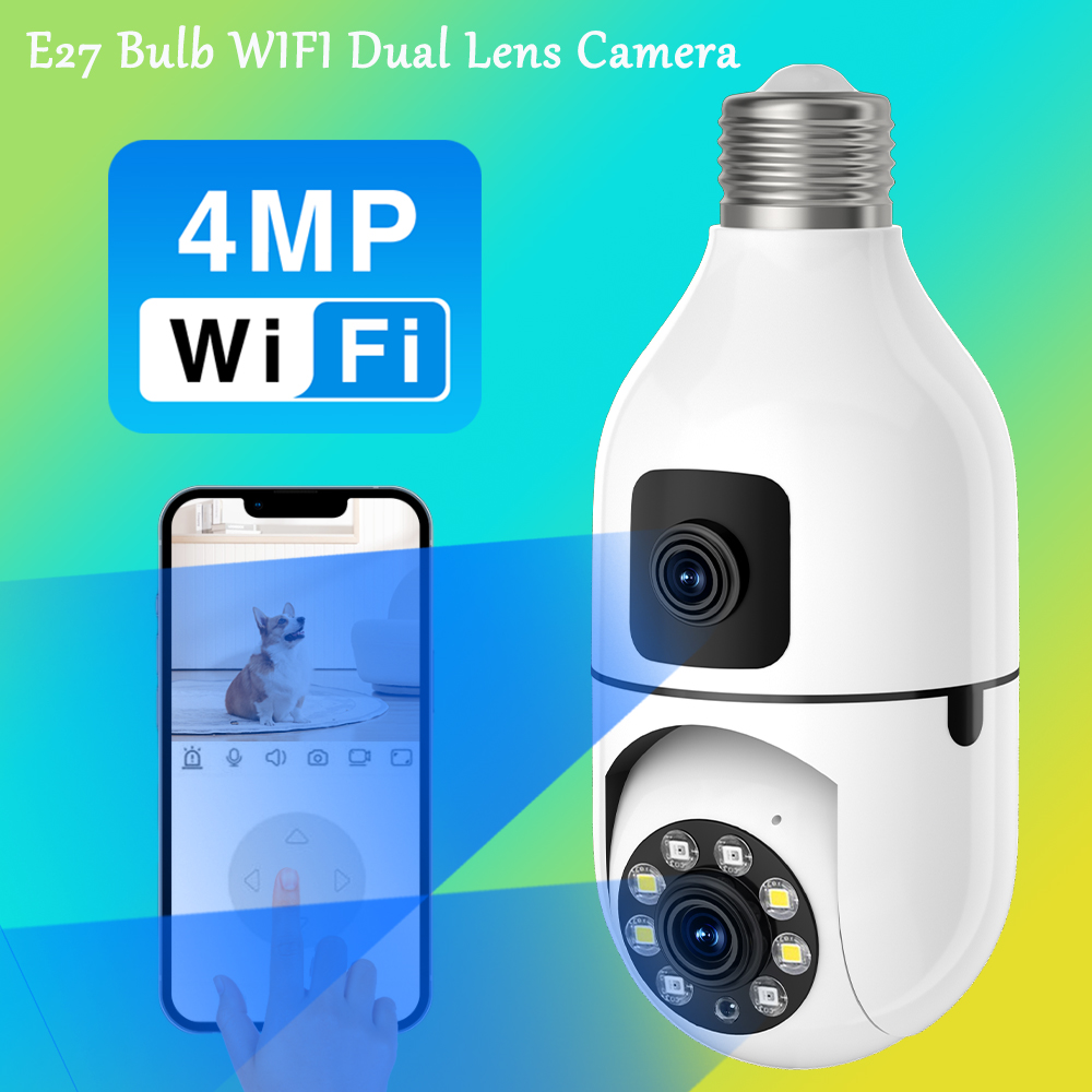 Câmera CCTV Lâmpada 4MP IP De Lente Dupla WiFi E27 Indoor 360 PTZ Com ...