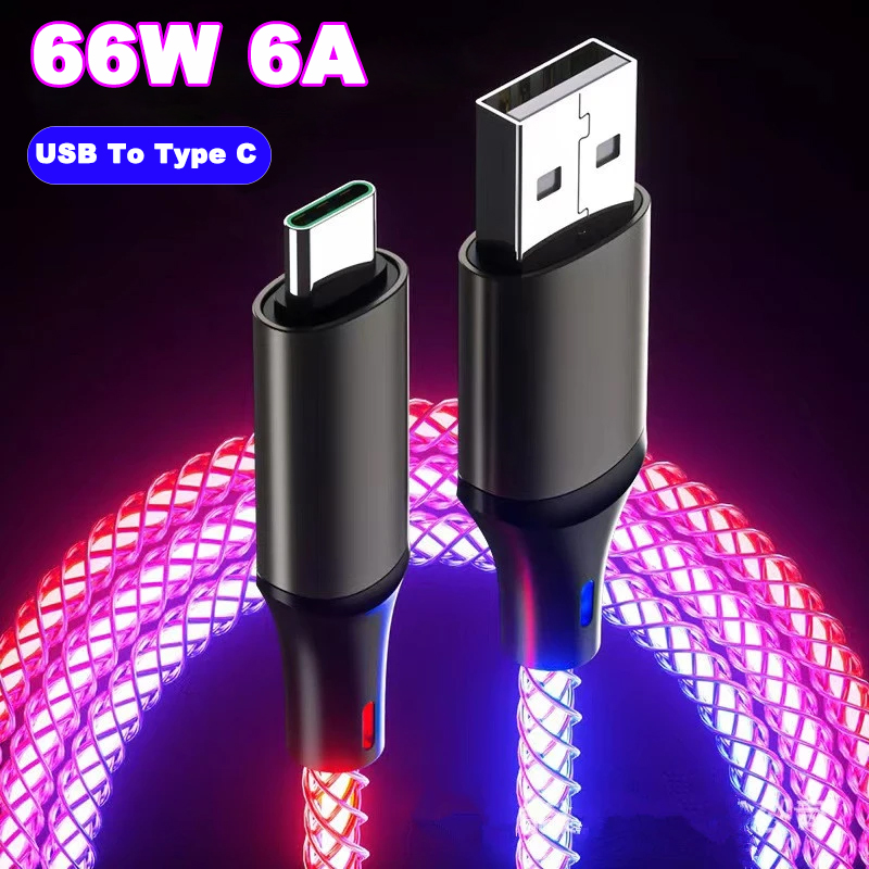 Cabo RGB Tipo C 66W 30W Carga Rápida para Samsung Huawei com Luz ...