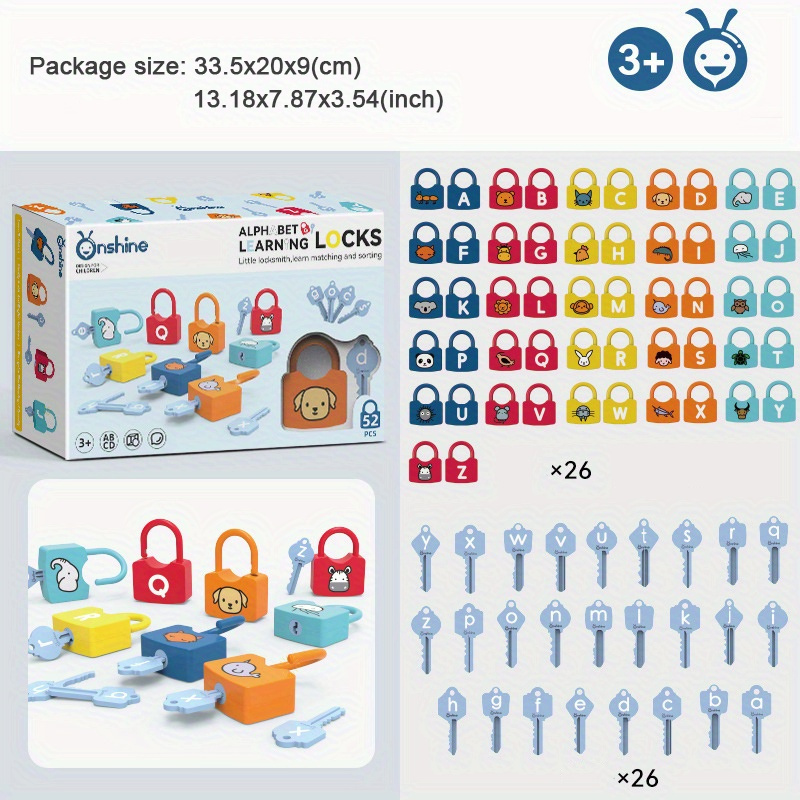 Kids Alphabet Lock Key Toy Set para Educação Matemática e Cognição de ...