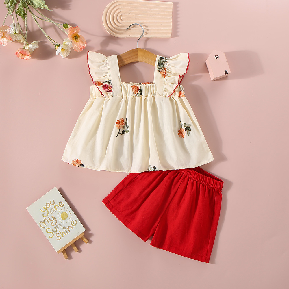 Conjunto De Roupas De Algodão Para Bebê Toddler Girl Com Manga Voadora ...