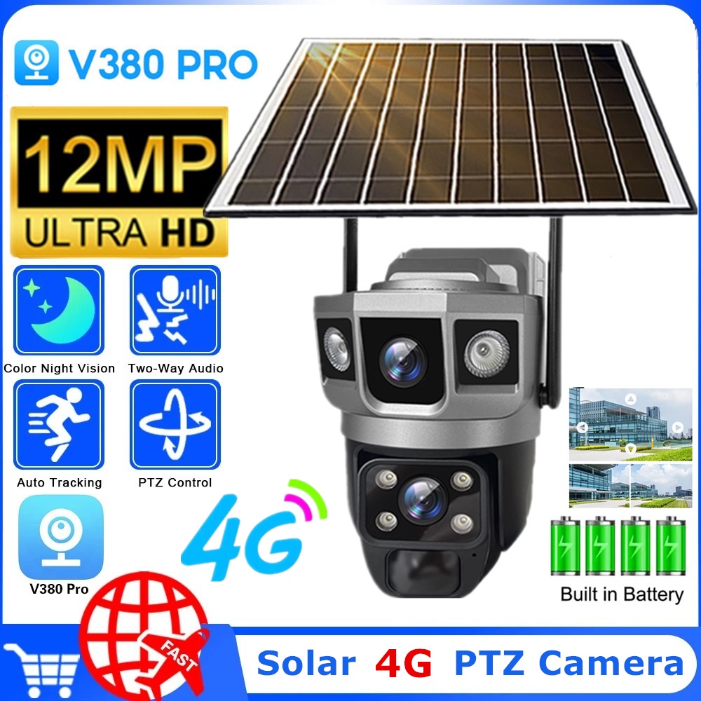 V380 Pro Câmera Solar CCTV 12MP 6K PTZ De Vigilância Automática De ...