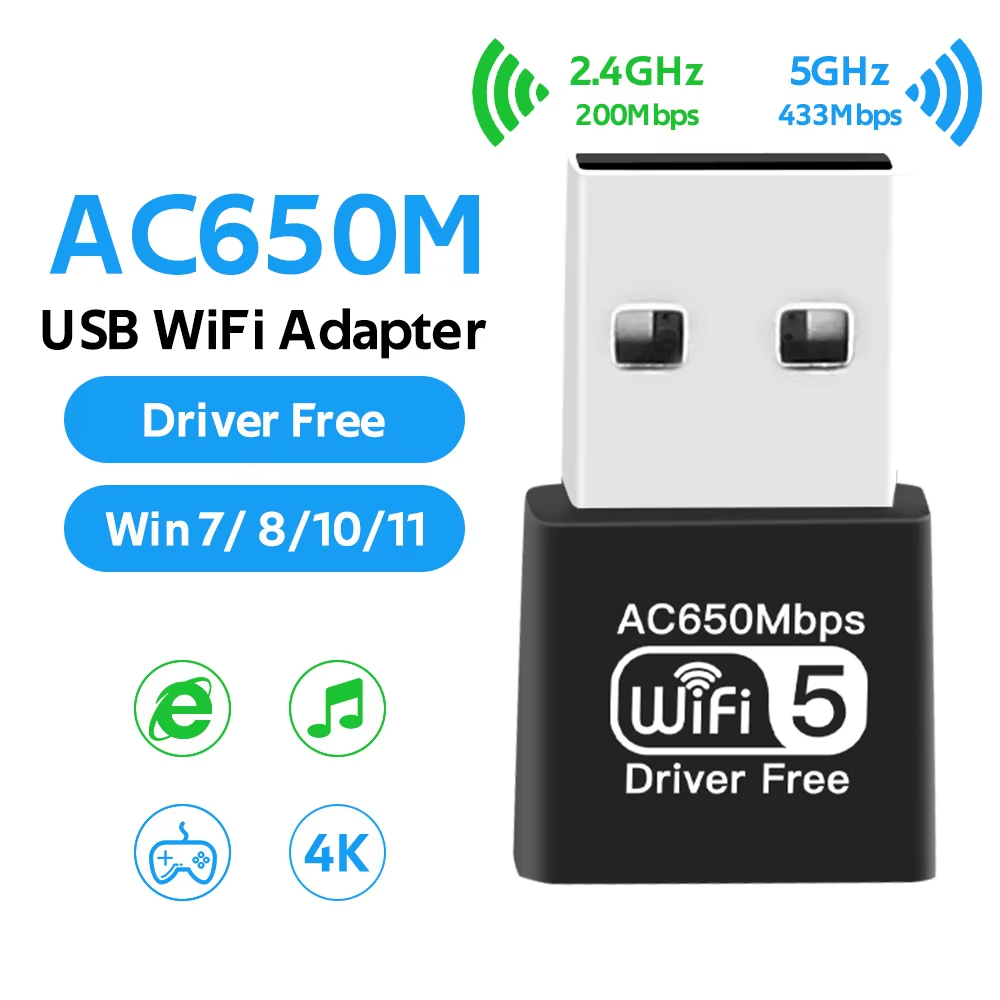 Adaptador USB WiFi 5 De 650Mbps Banda Dupla 2.4G/5.8Ghz Placa De Rede ...