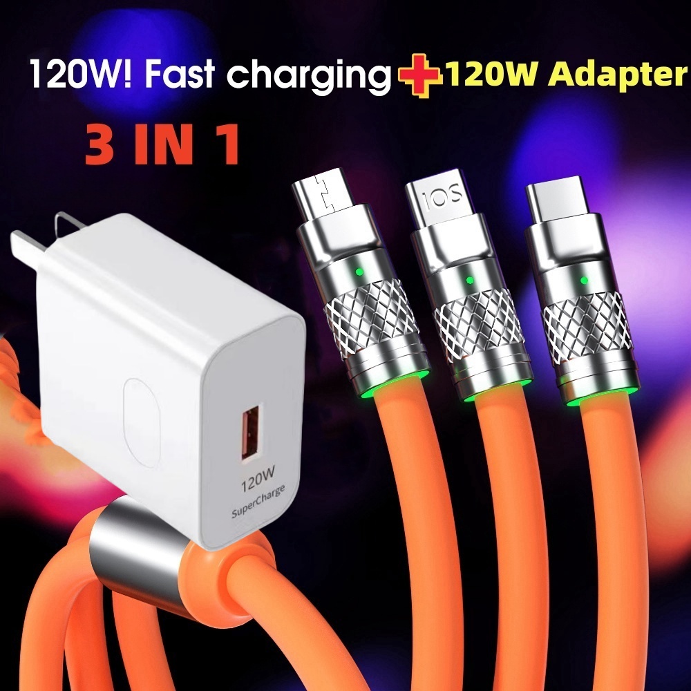 3 Em 1 Liga de Zinco 120W 6A Cabo de Carregador Rápido e Adaptador USB para Celular | Shopee Brasil