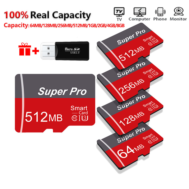 2PCS Micro SD Card 64MB-512MB Classe 10 U3 A1 TF Armazenamento 1GB-8GB ...