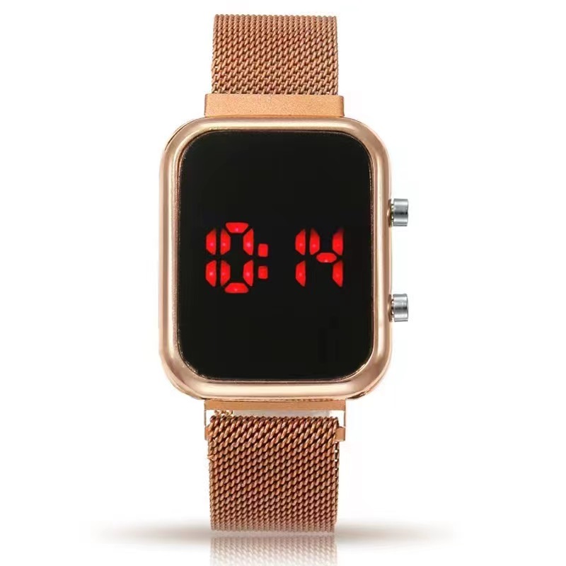 Relógio Eletrônico Feminino Digital de Botão Duplo Led Rose Gold Square ...
