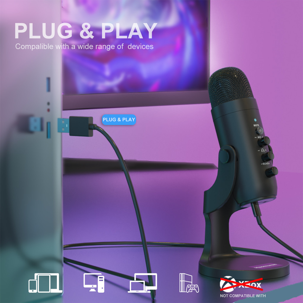 Microfone USB , Condensador Computador Pc Mic , Plug & Play ...