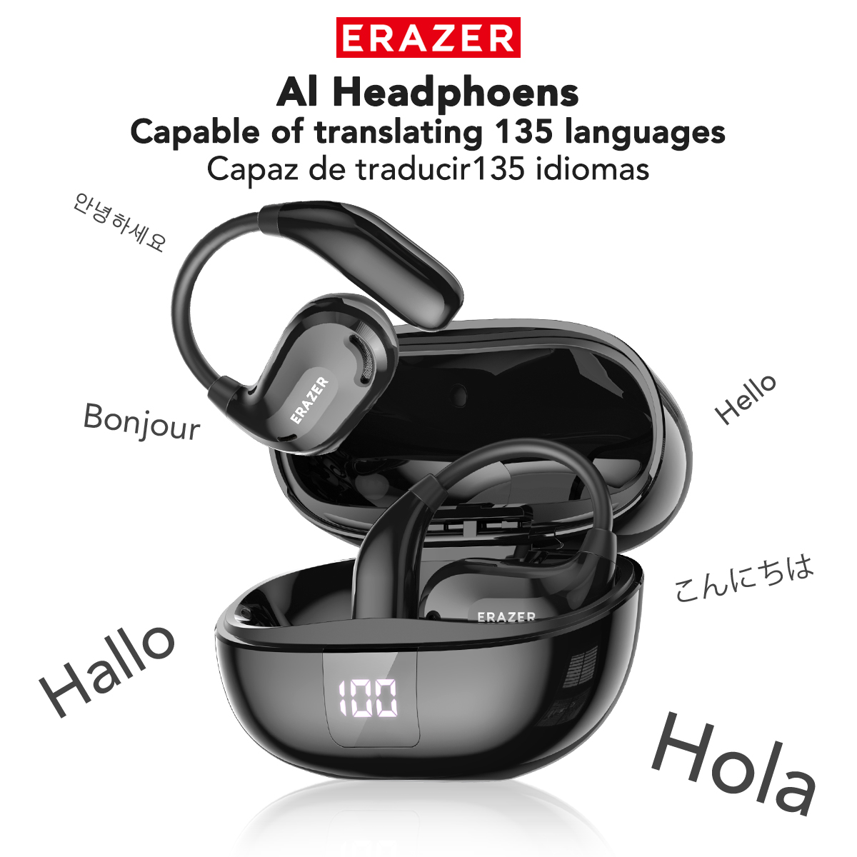 Fones de ouvido sem fio ERZER XT66 PRO Al com tradução em tempo real ...