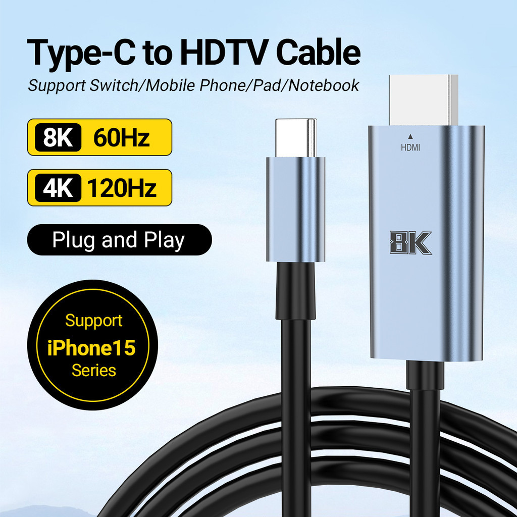 Cabo Super HD USB-C para HDMI 8K60Hz/4K120Hz 2m/6.6 Pés/78.74 Pol ...