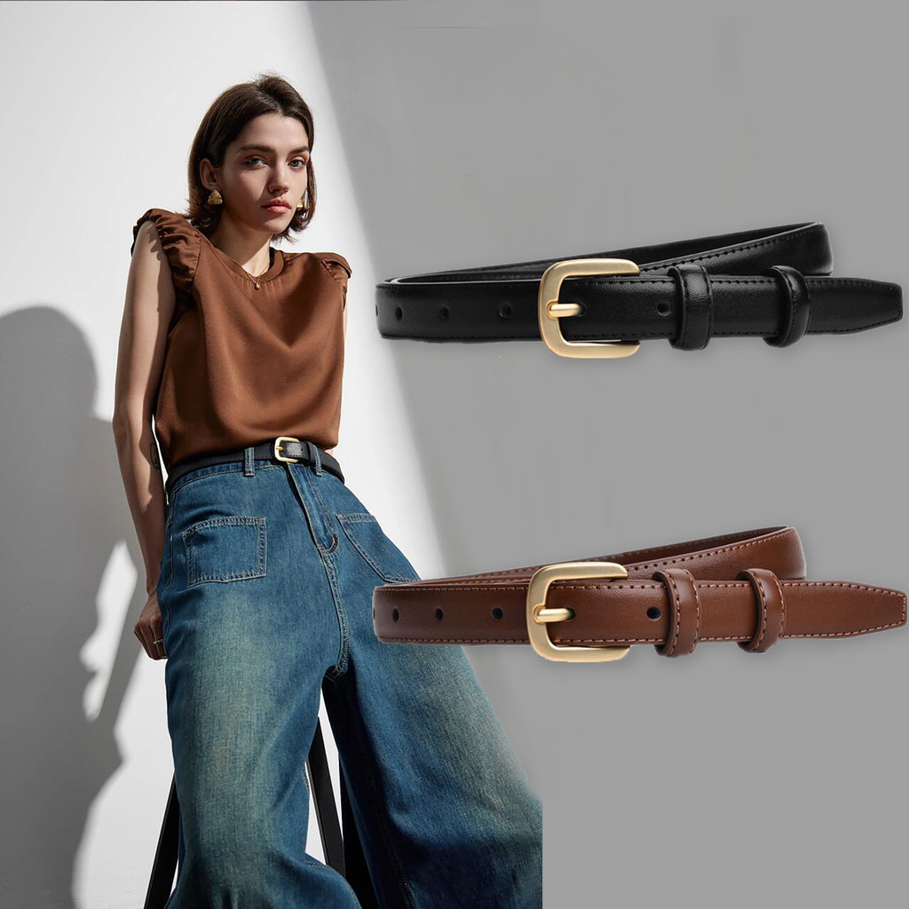 Cinto De Couro Feminino Coreano – Fino Preto Com Fivela De Pino De Liga ...