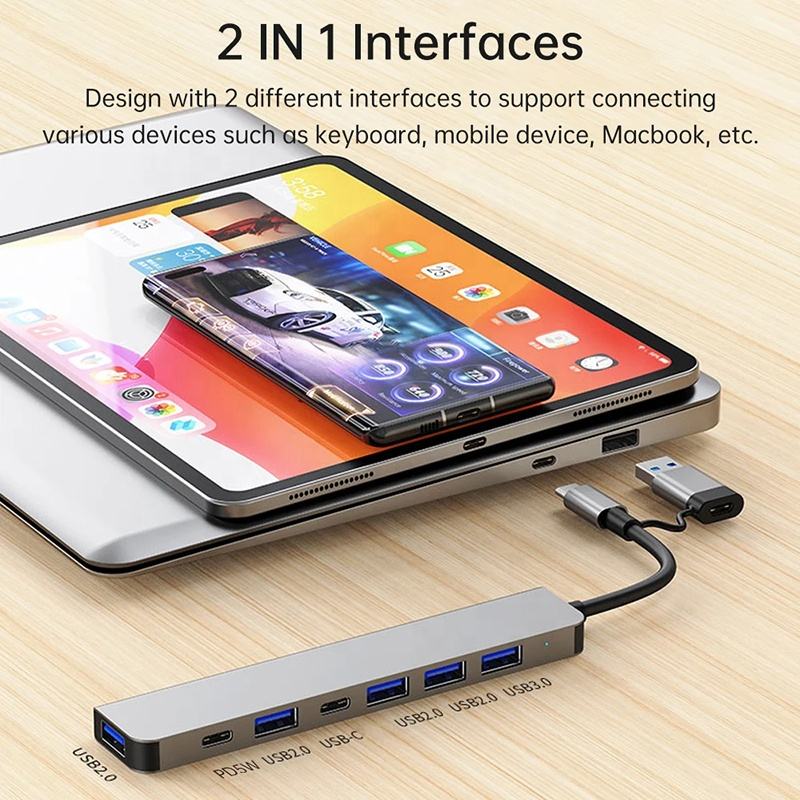7 Portas USB C Hub 3.0 Tipo Distribuidor Multi Estação Carregamento PD ...