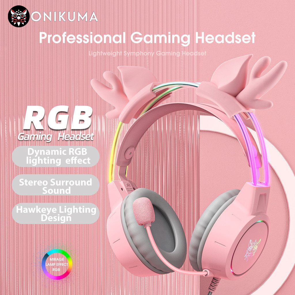 ONIKUMA X15 Pro Pink Deer RGB Full Cushion Ultimate Fones De Ouvido ...