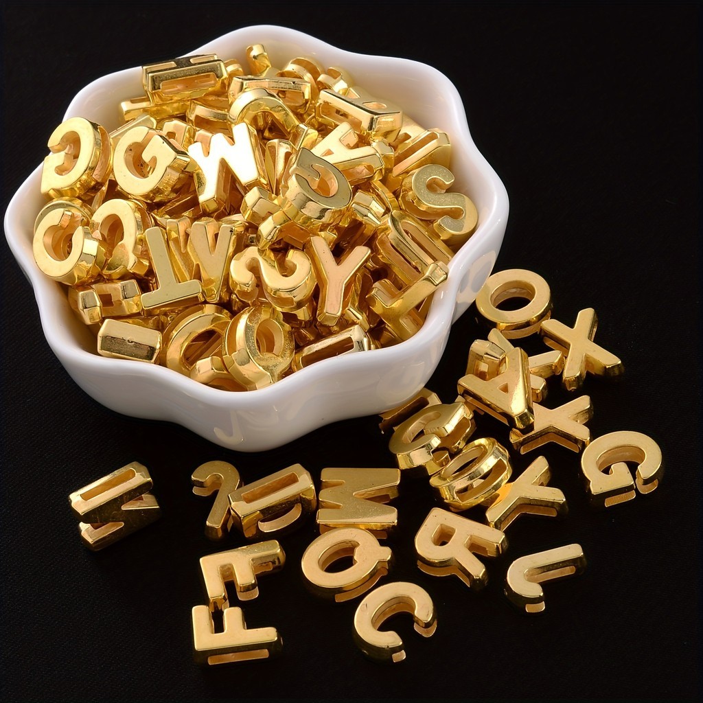 50pcs Letras Mistas Douradas Acrílicas para Bijuteria e Pulseira Feitas ...
