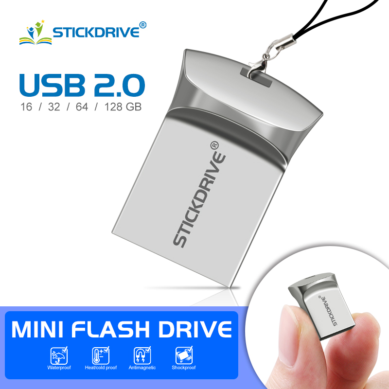 Mini Pendrive Metálico 128GB 64GB USB 2.0 Pen drive 32GB 16GB Memory ...