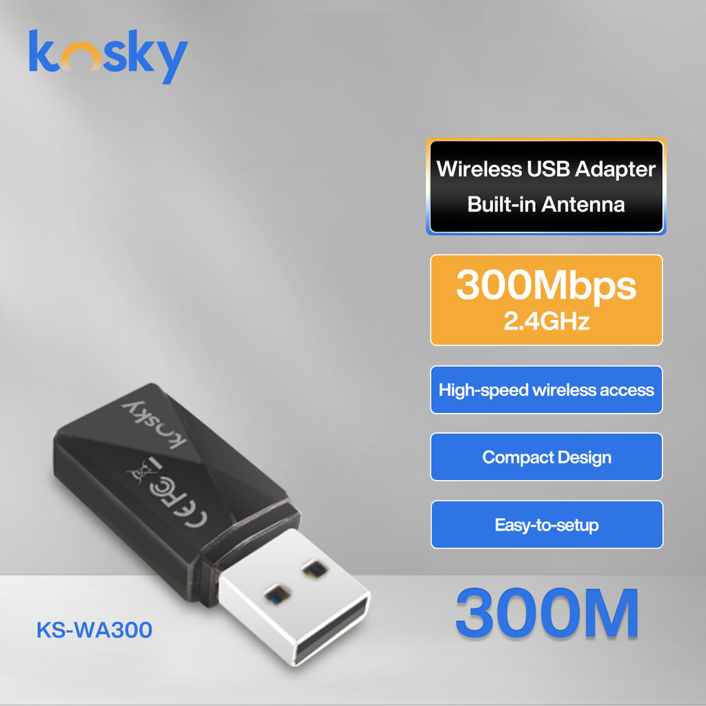 KOSKY 300 Mbps Adaptador Wifi USB Para PC Placa De Rede Sem Fio Mini Wireless , Desktop Com 2 ...