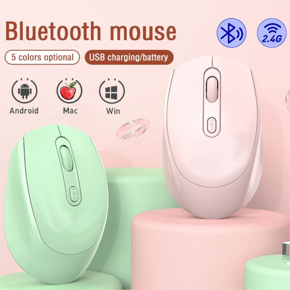 Mouse Sem Fio USB 2.4G Recarregável Bluetooth 5.2 Modo Duplo 1600DPI Para Desktop PC Notebook ...