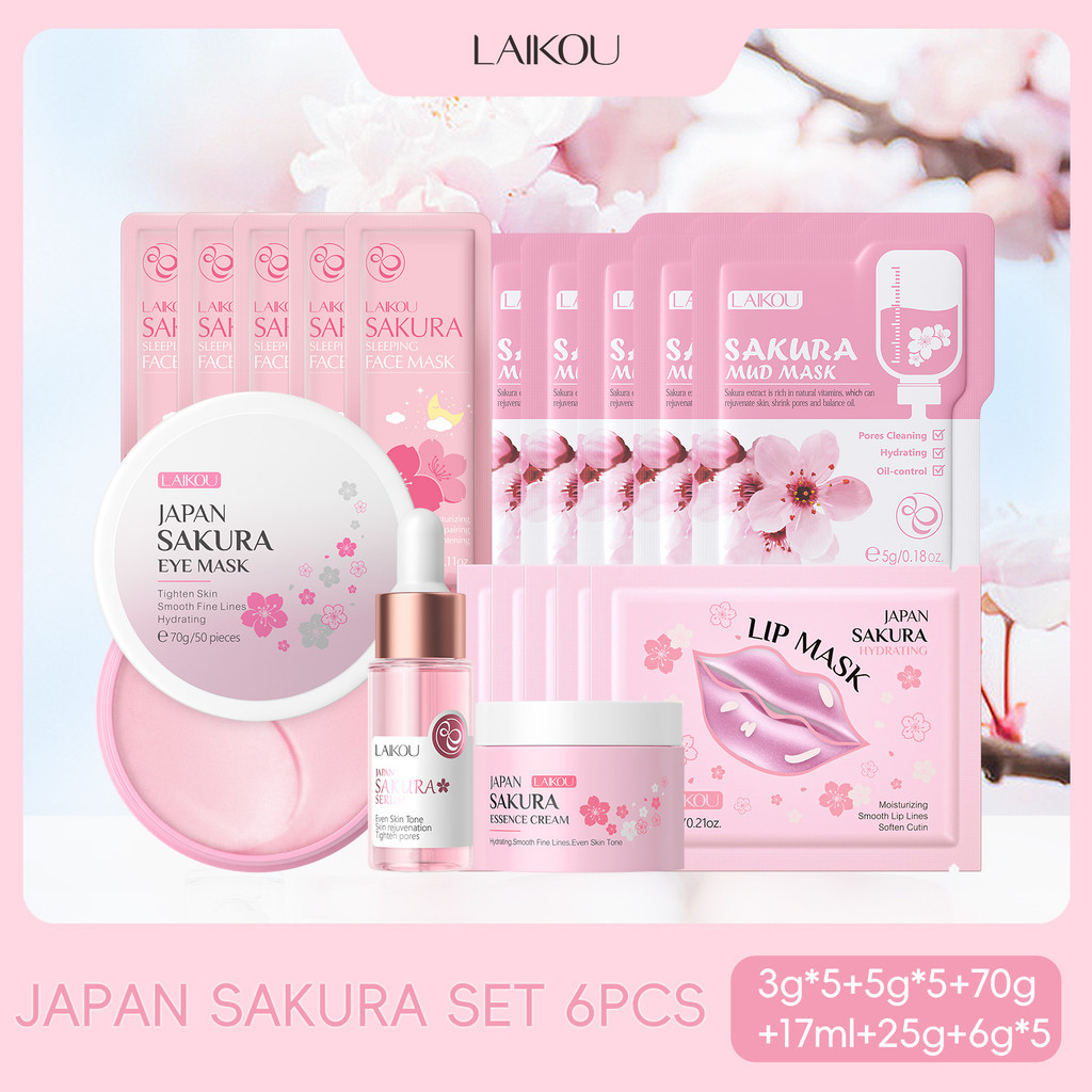 5 Laikou Cherry Blossom essence + Creme facial + Máscara De Dormir De ...