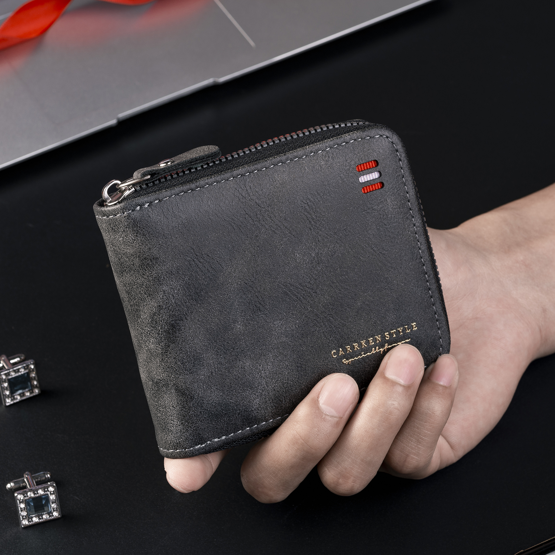 Carteira De Couro Vintage CarrKen-Porta-Cartões RFID Ultrafino Com ...