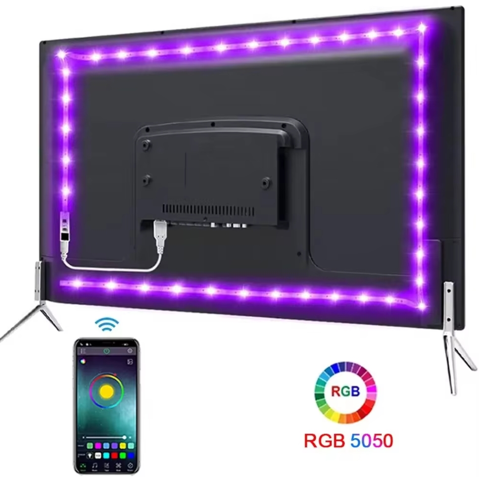 Fita LED USB Bluetooth Luzes RGB Autocolante para TV e Desktop 5V SMD 5050 | Shopee Brasil