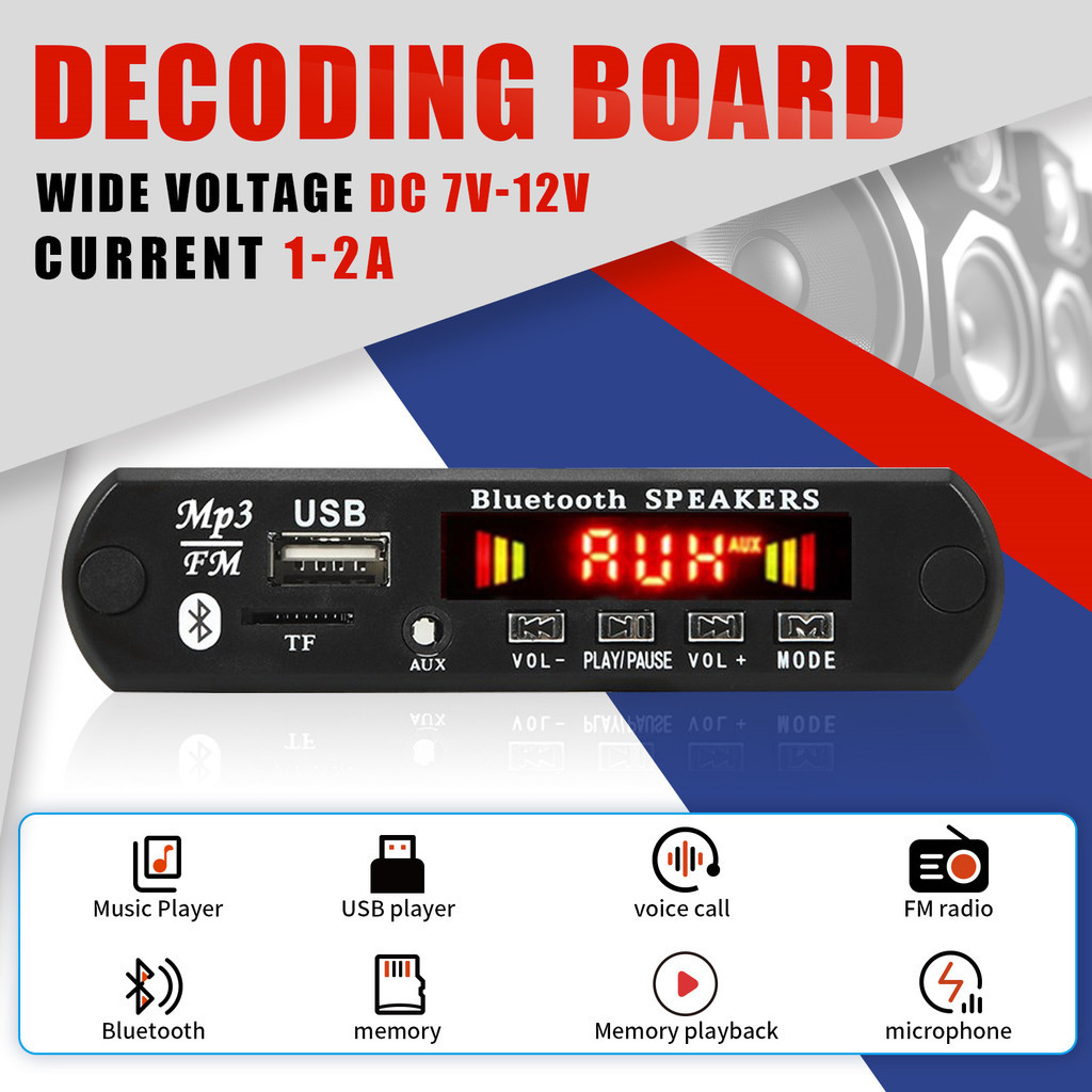 Kit DC 12V Bluetooth 5.0 MP3 Áudio WMA Rádio FM AUX TF USB para Carro ...