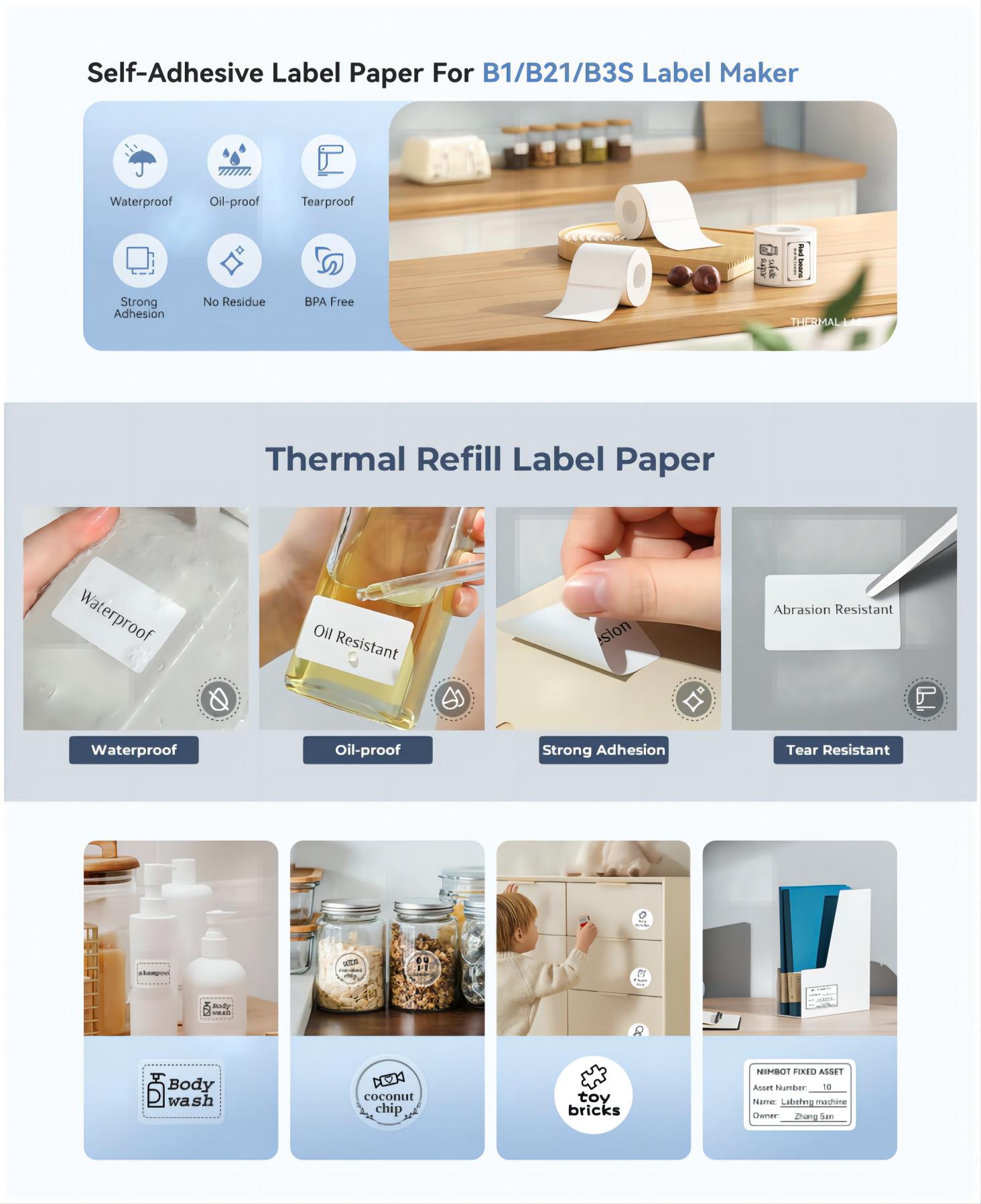 Papel de etiqueta térmico NIIMBOT B21/B3S/B1 para impressão de rótulos ...