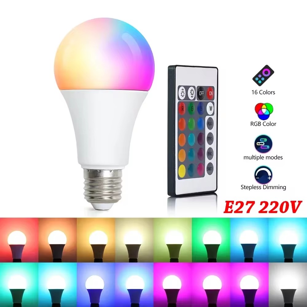 16 Cores Lâmpada RGB LED Multicolor E27 Base 220V Iluminação Doméstica ...