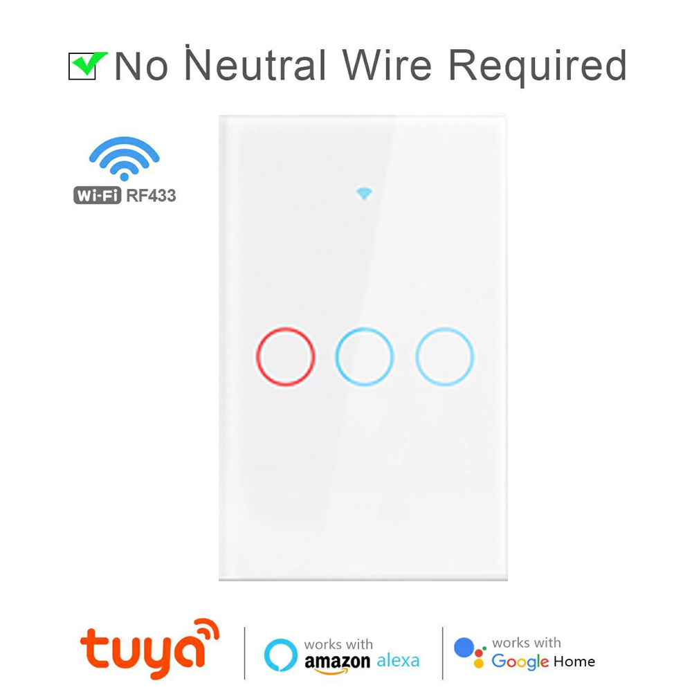 3 Gang Smart Wifi Touch Switch Sem Fio Neutro 100-240V Casa Inteligente ...