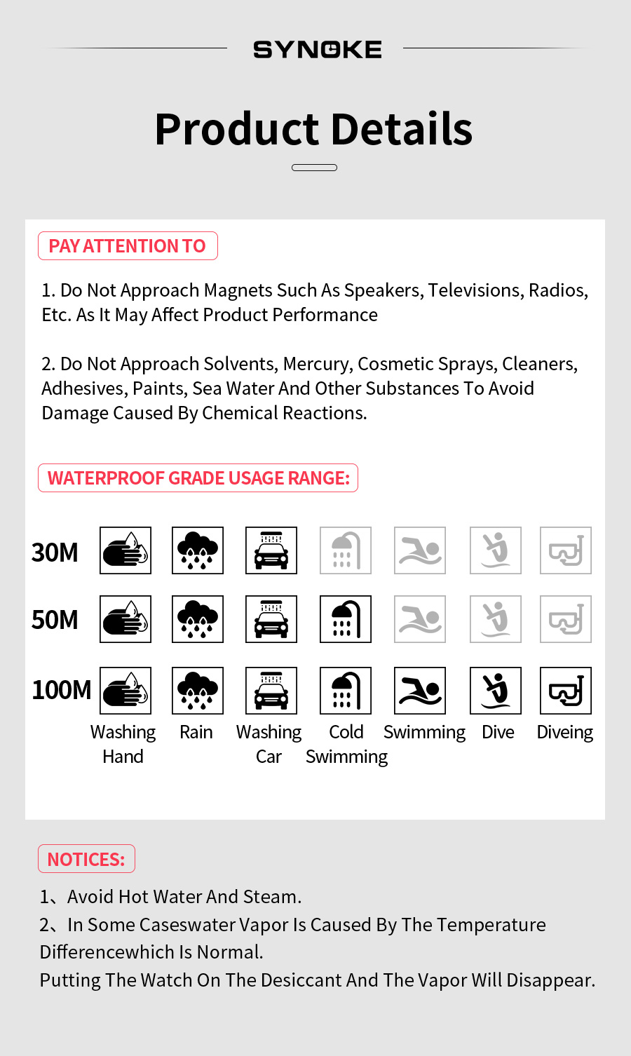 SYNOKE Relógio Feminino Moda Esportivo Casual Eletrônico À Prova d'Água Display LED Digital ...