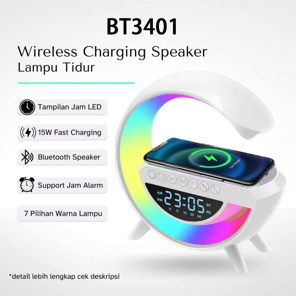 BT3401 Alto-Falante Bluetooth 15W LED Atmosfera RGB Luz Carregador Sem ...