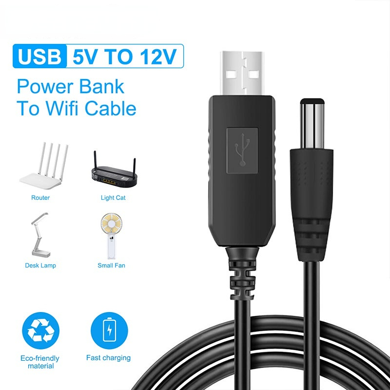 Cabo de Powerbank WiFi DC 5V para 9V ou 12V Conversor Boost USB para cabo DC 3,5mm Step Up para ...