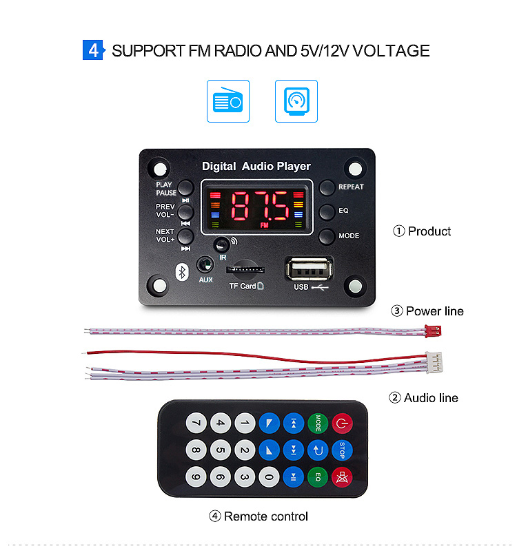 Placa Decodificadora Sem Fio Bluetooth 5.0 12V MP3 WMA com Controle ...