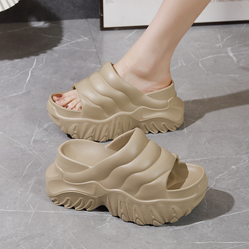 Novo estilo verão de sola grossa de salto alto chinelos de salto cunha ...