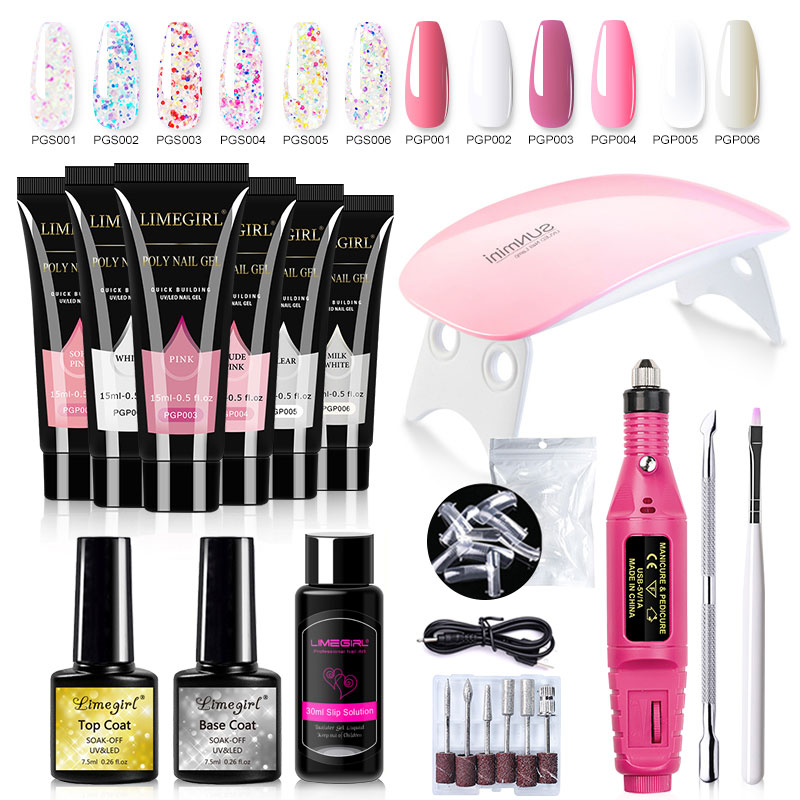 Limegirl 9 Peças/Conjunto De Gel Poli Para Unhas Com Lâmpada UV Kit De ...