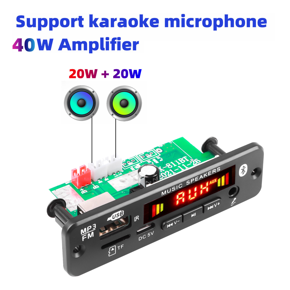 40W Bluetooth 5.0 MP3 Player Placa Decodificadora 2x20W 12V Rádio FM TF ...