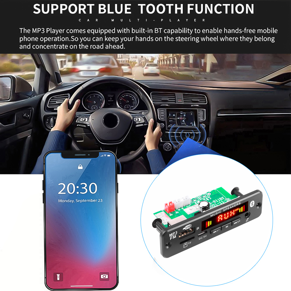 40W Bluetooth 5.0 MP3 Player Placa Decodificadora 2x20W 12V Rádio FM TF ...