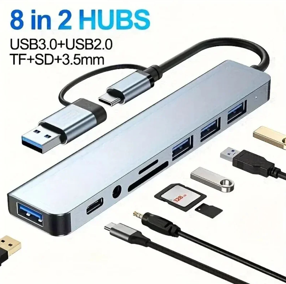 Estação De Acoplamento HUB 8 Em 2 USB Type C Com Adaptador De Entrada ...