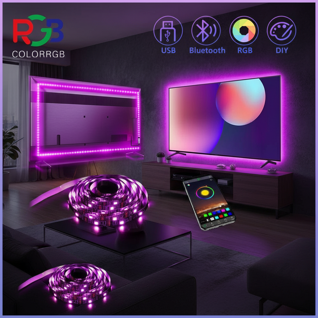 Fita de LED RGB Luz de Fundo de TV Sincronizada com Música Controle por ...