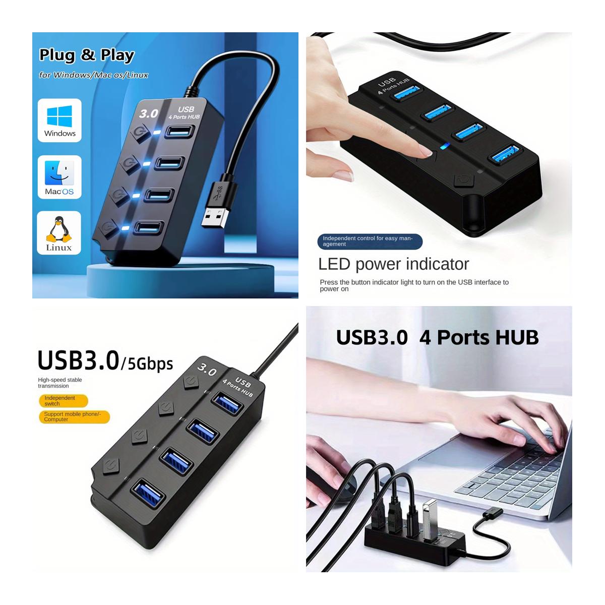 Expansor de 4 portas USB com HUB divisor USB3.0 2.0, adaptador de ...