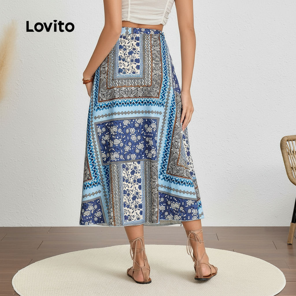 Lovito Saia Boho Com Estampa Tribal E Cadarço Para Verão/primavera Para ...