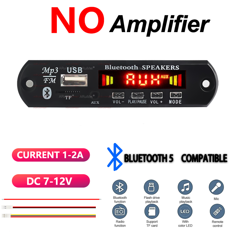 Placa MP3 DC 12V Bluetooth 5.0 USB Player Para WMA WAV TF Cartão Rádio ...