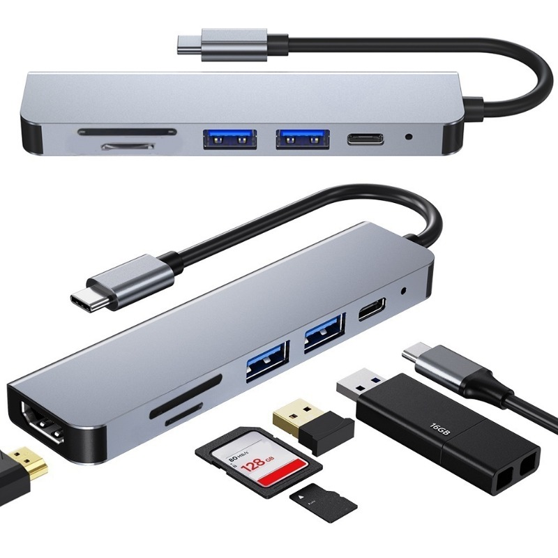 USB 6 Em 1 c Hub PD 4K HDMI SD TF Leitor De Cartão 3.0 E 2.0 Adaptador ...