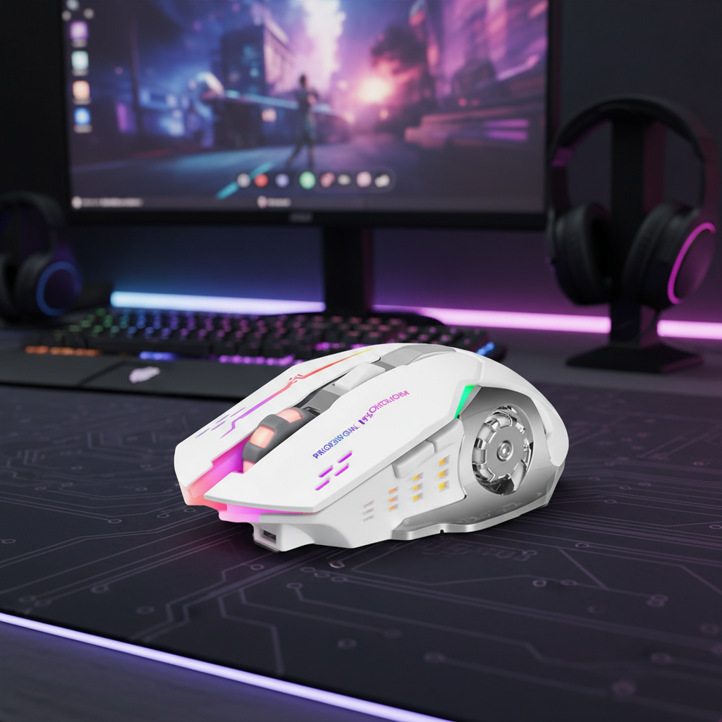 Mouse de Jogo Silencioso Recarregável Sem Fio com Design Fofo e RGB ...