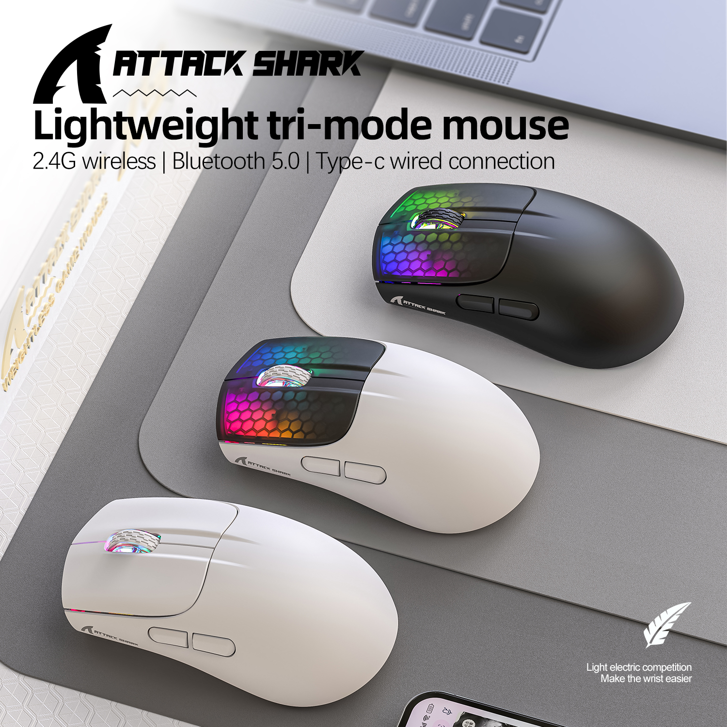 Mouse Para Jogos Attack Shark X5 Tri-Mode RGB , Peso De Pena De 49g ...