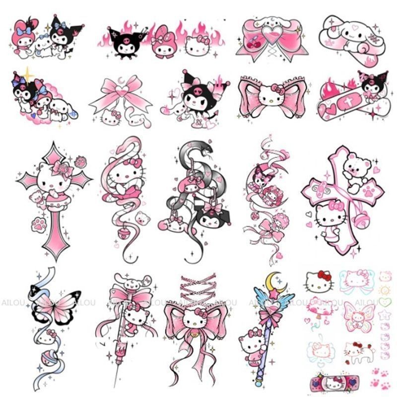 Hello Kitty Autocolante de Tatuagem de Braço de Cobra com Flor à prova ...