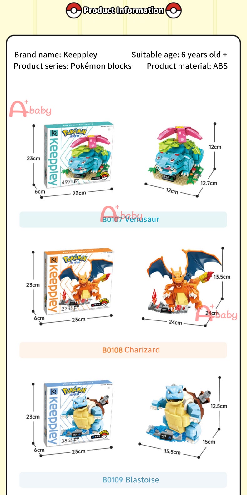 Keeppley Pokemon Blocos De Construção (Charizard/Blastoise/Pikachu ...